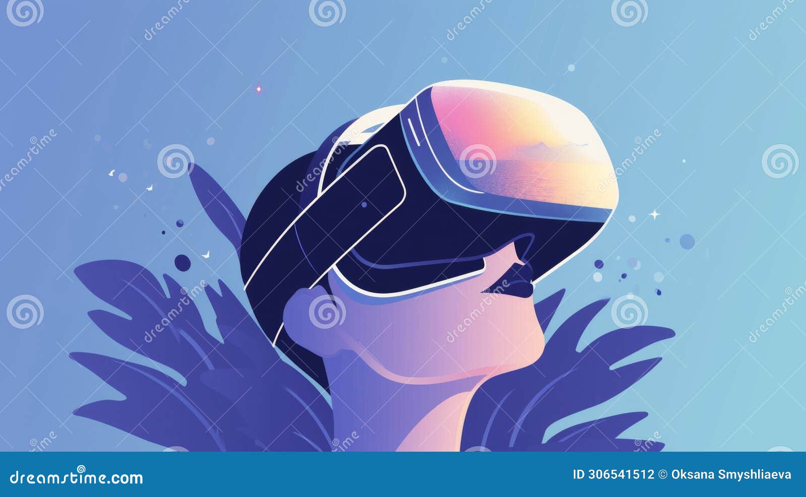 Virtual Sunset Over Ocean View in VR. Individual with VR Headset ...