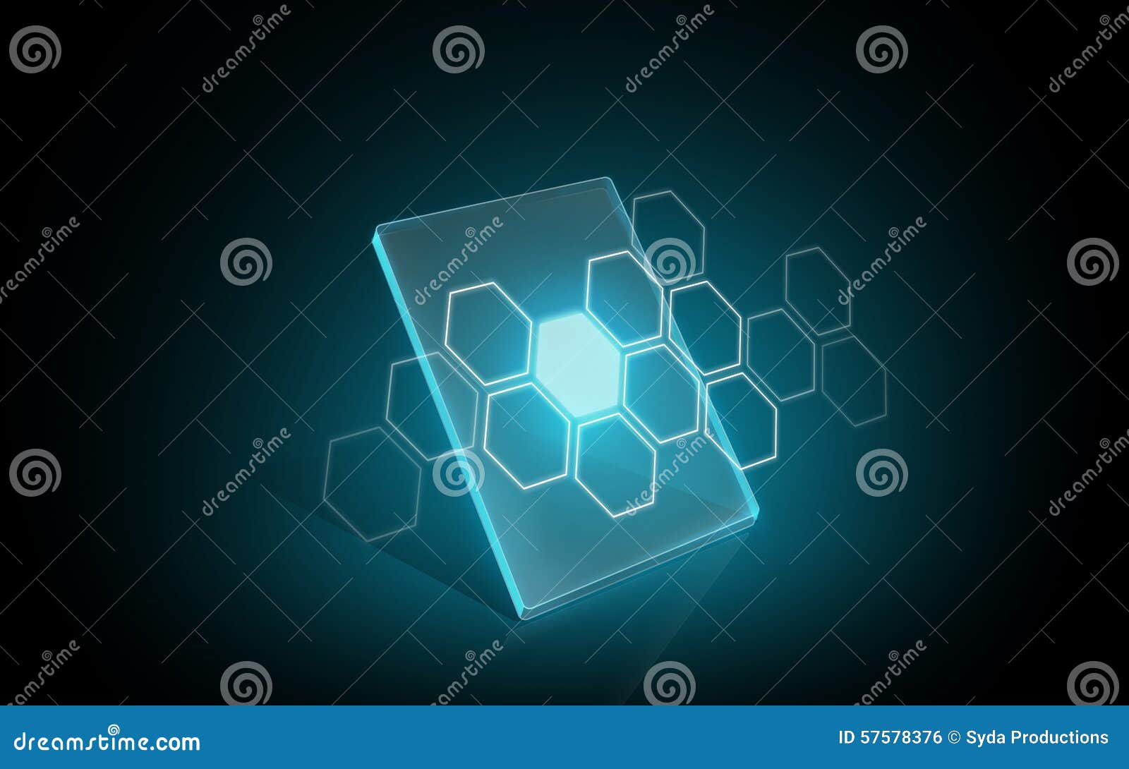 Virtual Tablet or Digital Screen with Hexagon Stock Illustration ...