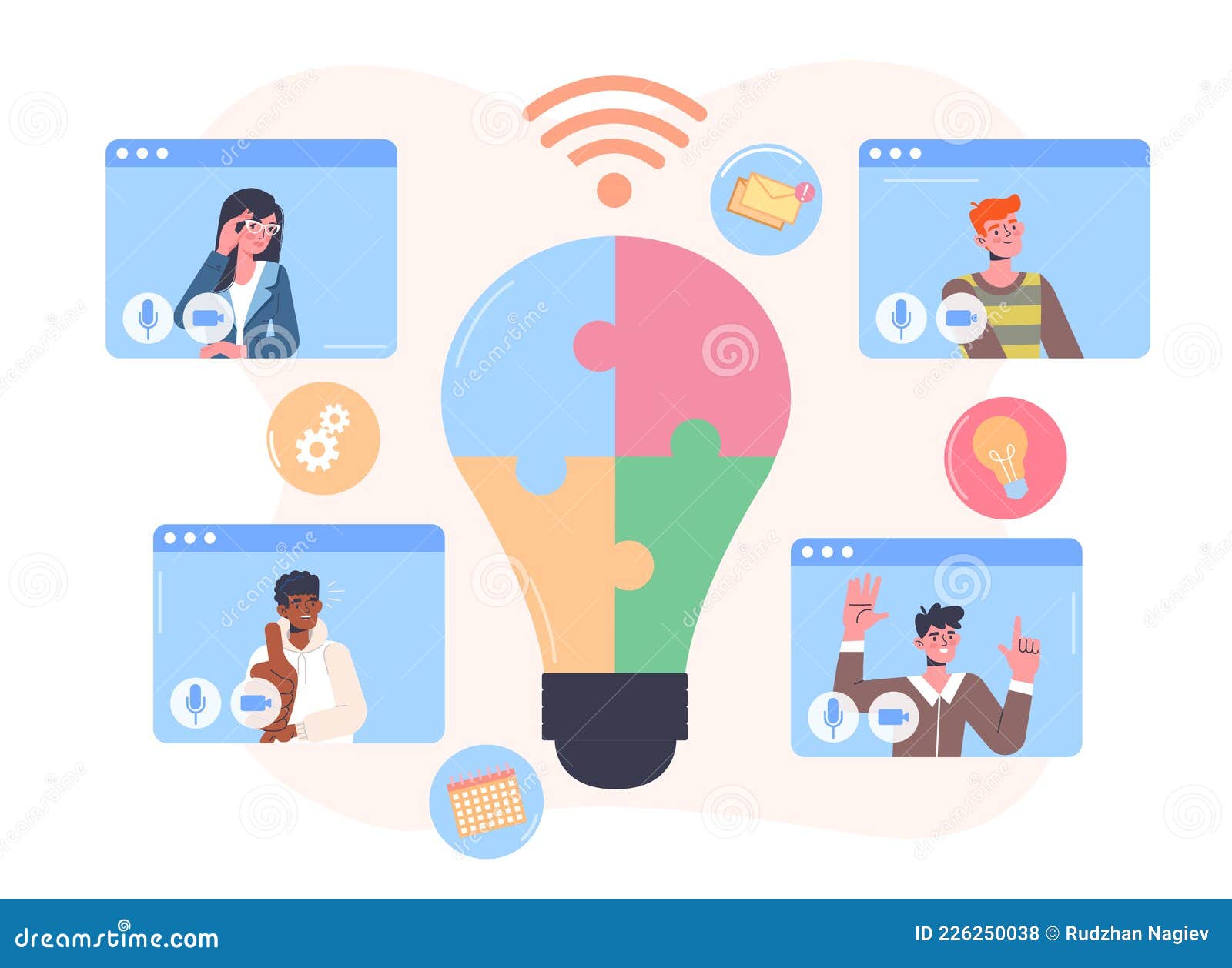 Virtual teams concept stock vector. Illustration of digital - 226250038