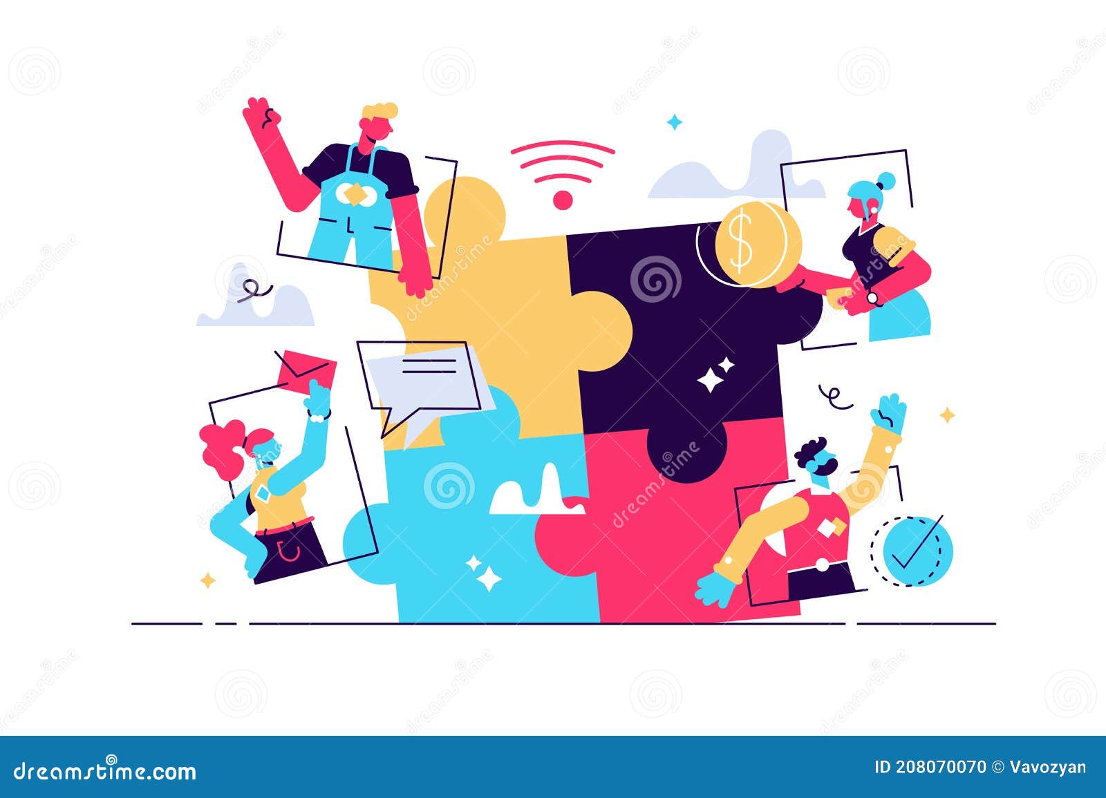 Virtual Teams Distance Working As Puzzle Solving Stock Vector ...