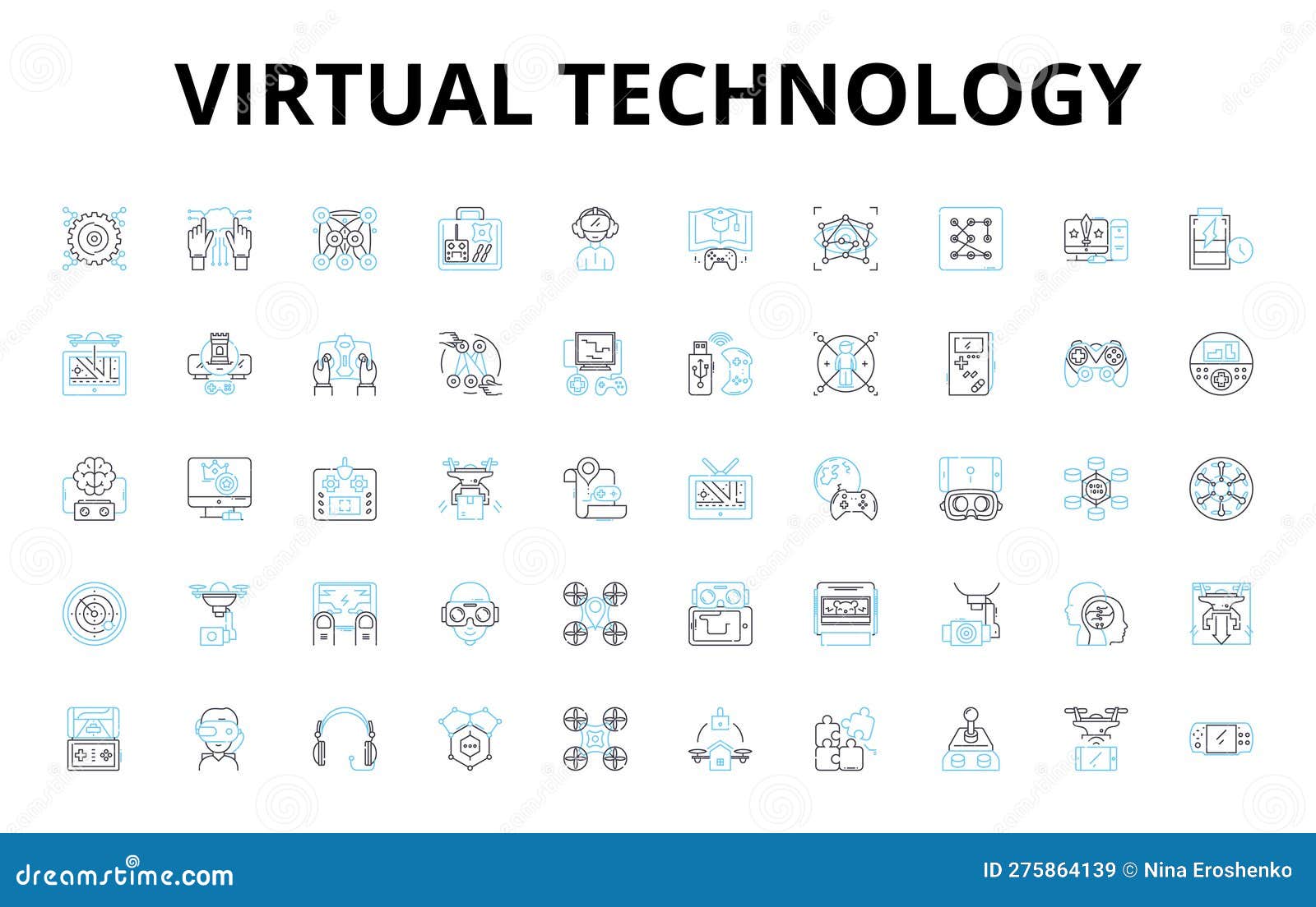 Virtual Technology Linear Icons Set. Immersive, Digital, Augmented ...