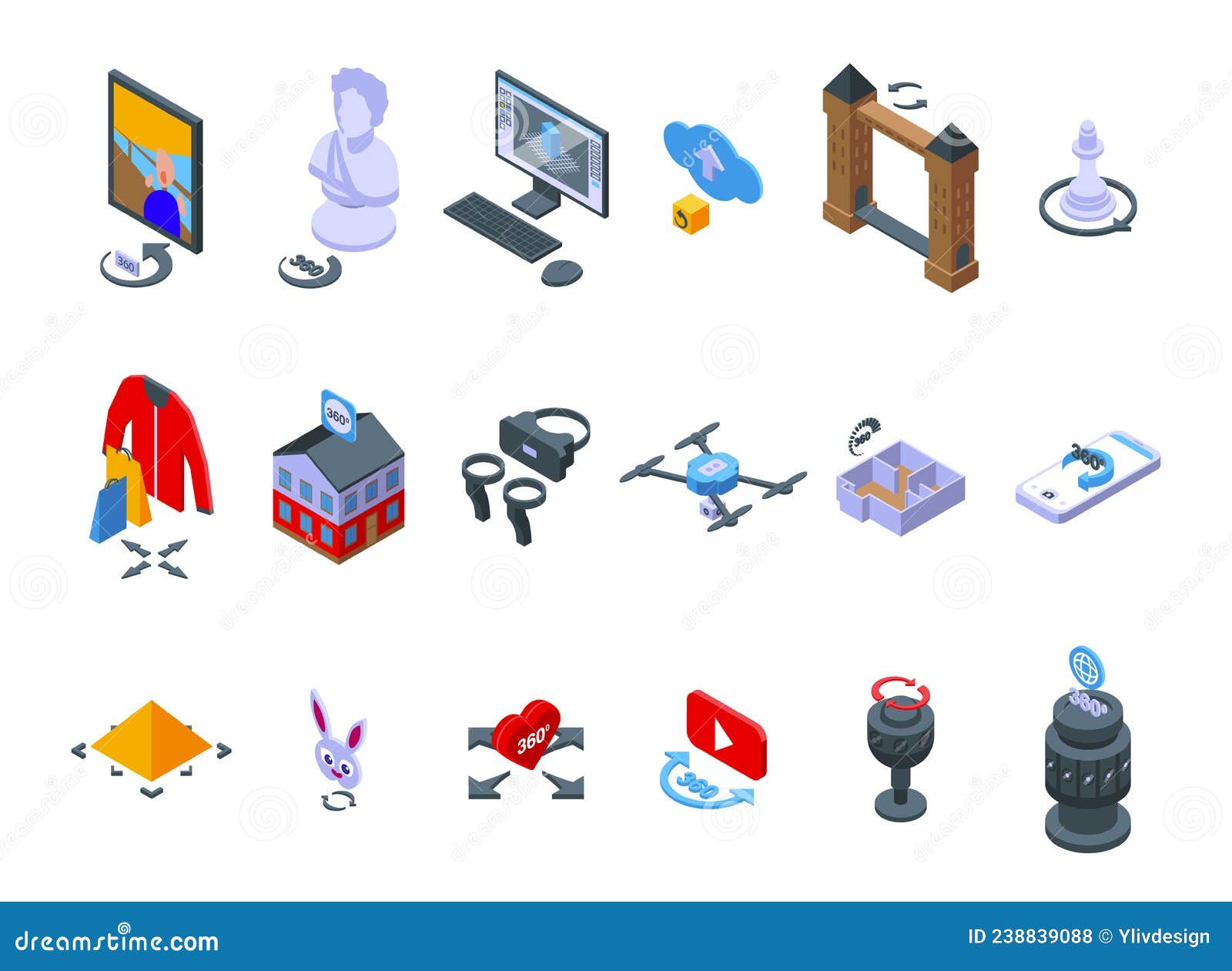 Virtual Tour Icons Set Isometric Vector. Video Arrow Stock Illustration ...