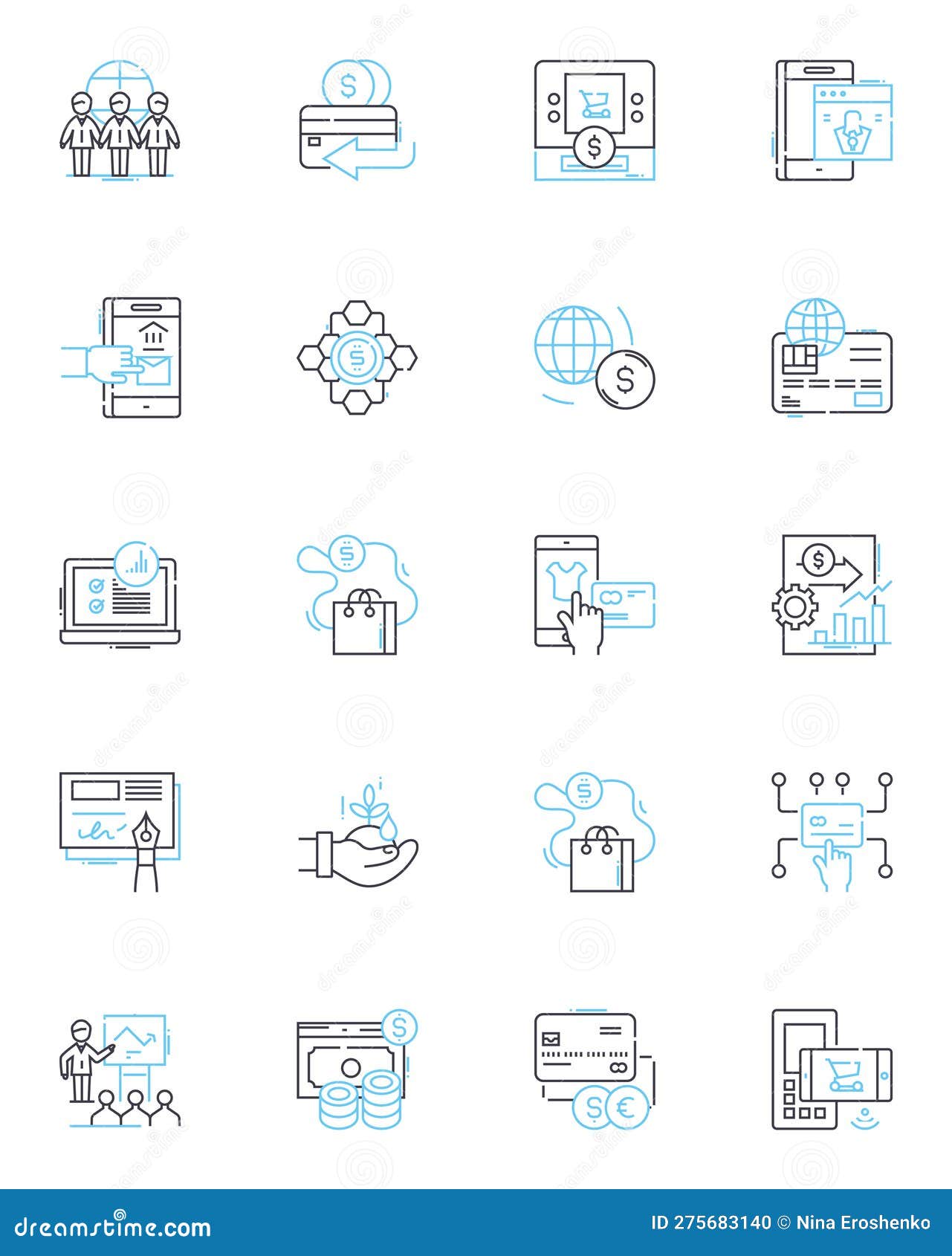 Virtual Transaction Linear Icons Set. Cryptocurrency, Blockchain ...