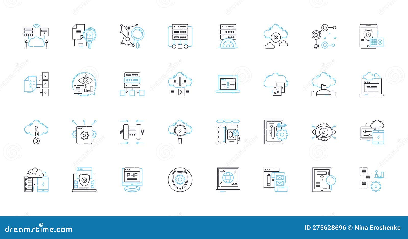 Virtual Transformation Linear Icons Set. Digitization, Modernization ...