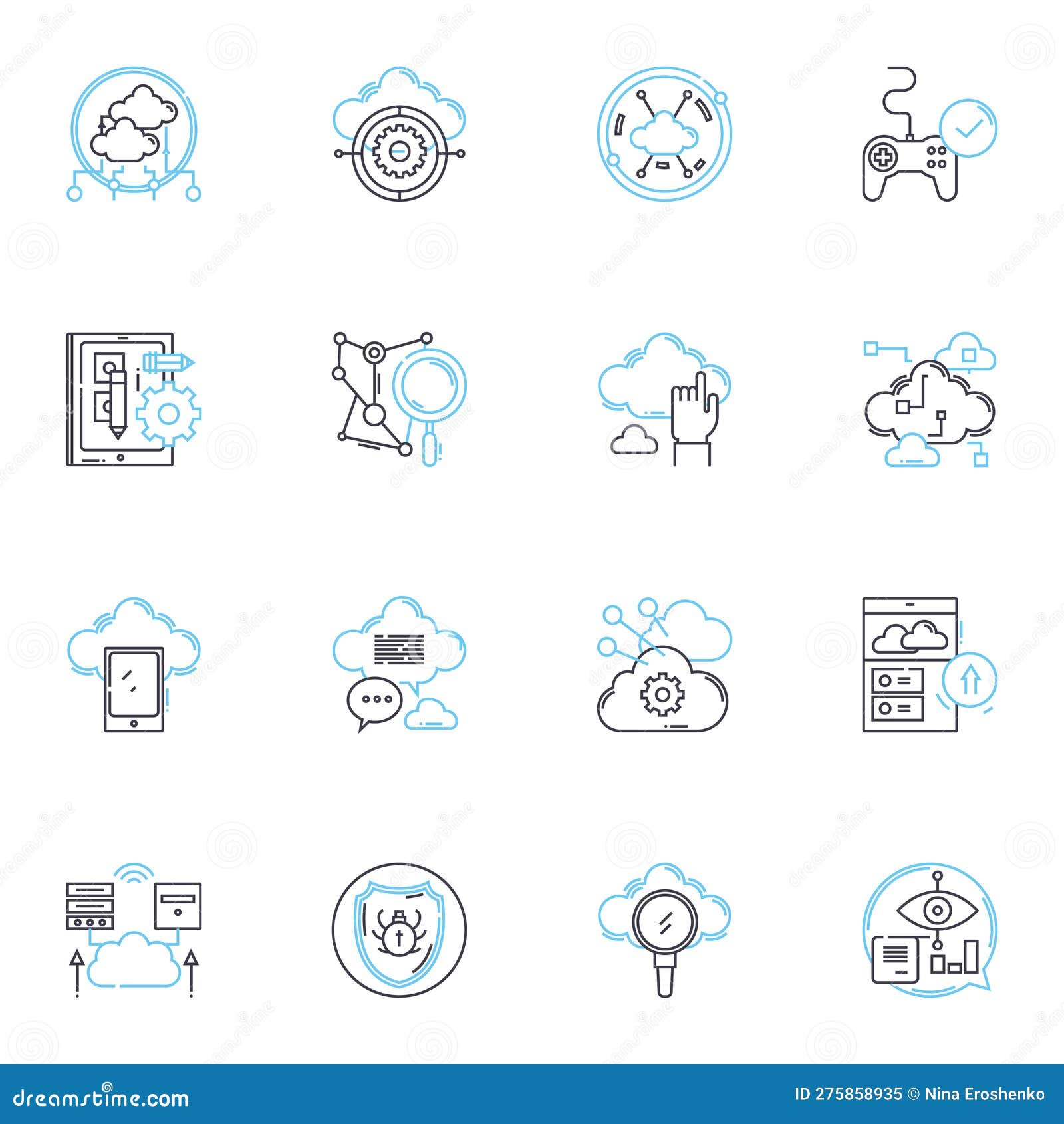 Virtual Transformation Linear Icons Set. Digitization, Modernization ...