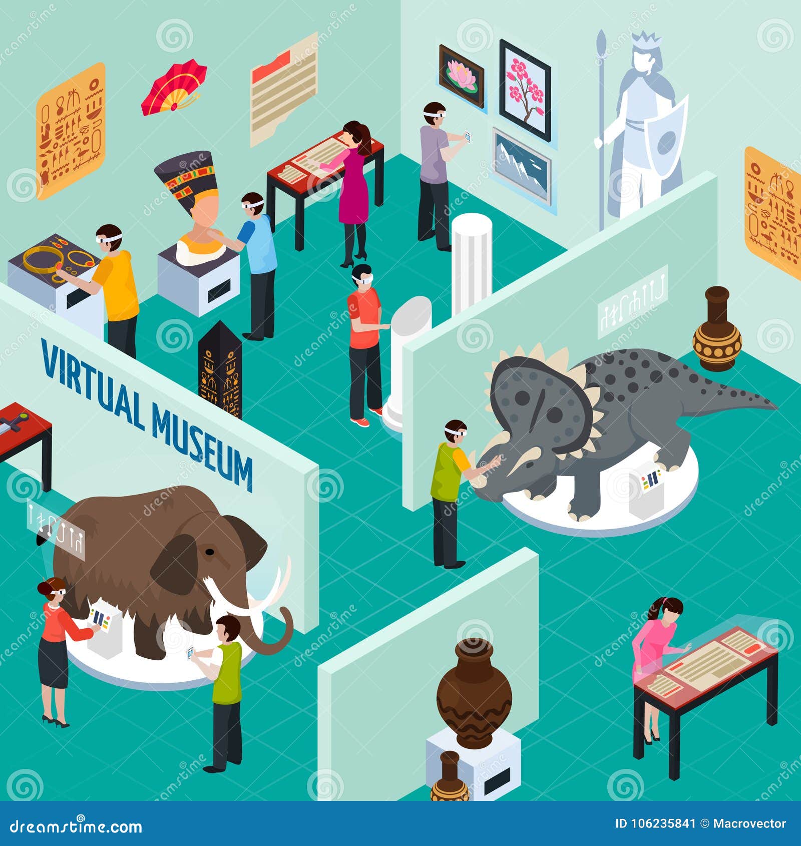 Virtual Travel Landmarks Museum Isometric Flowchart Vector Illustration ...