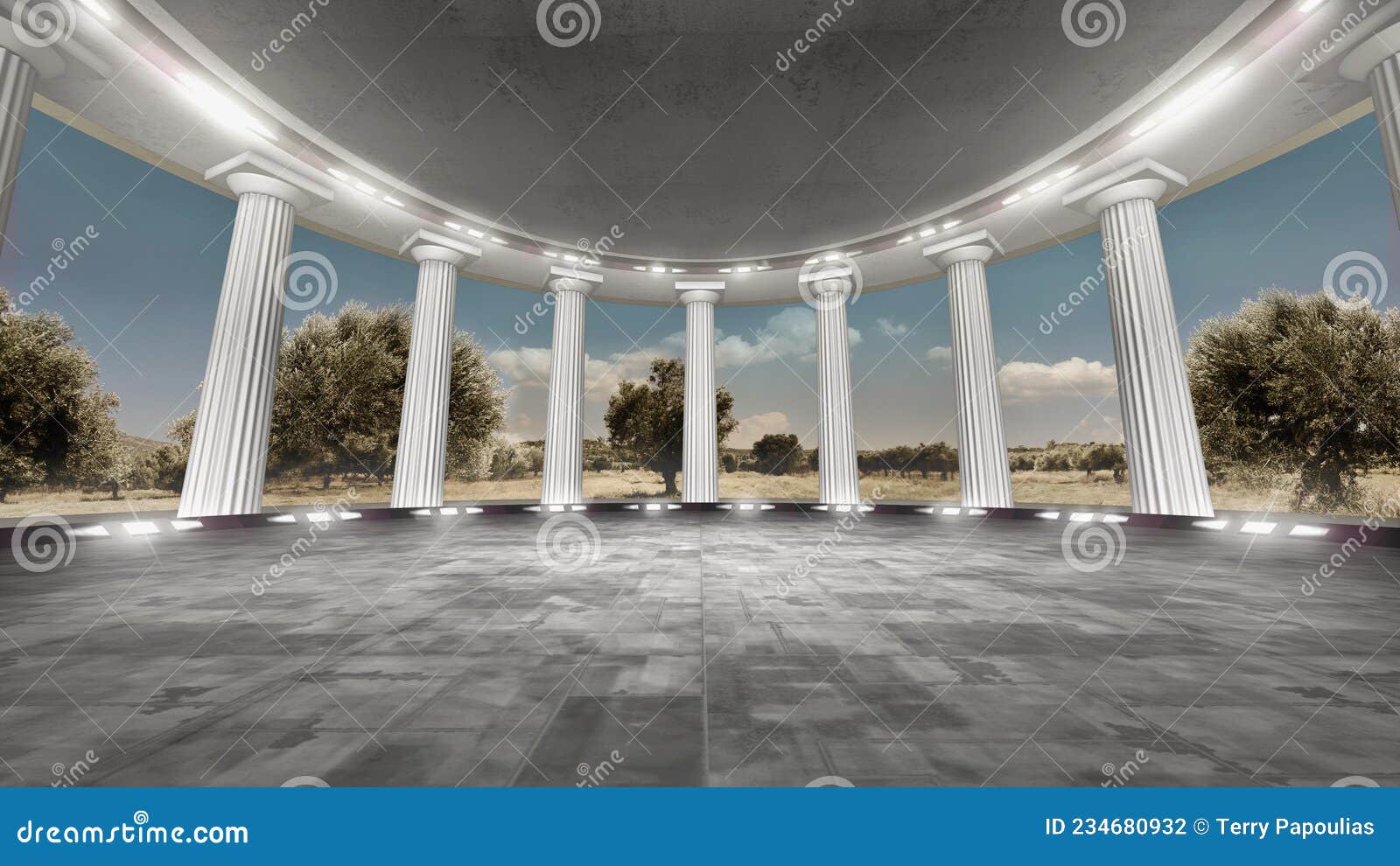 Virtual TV Studio Background with an Ancient Temple Aesthetic. Stock ...