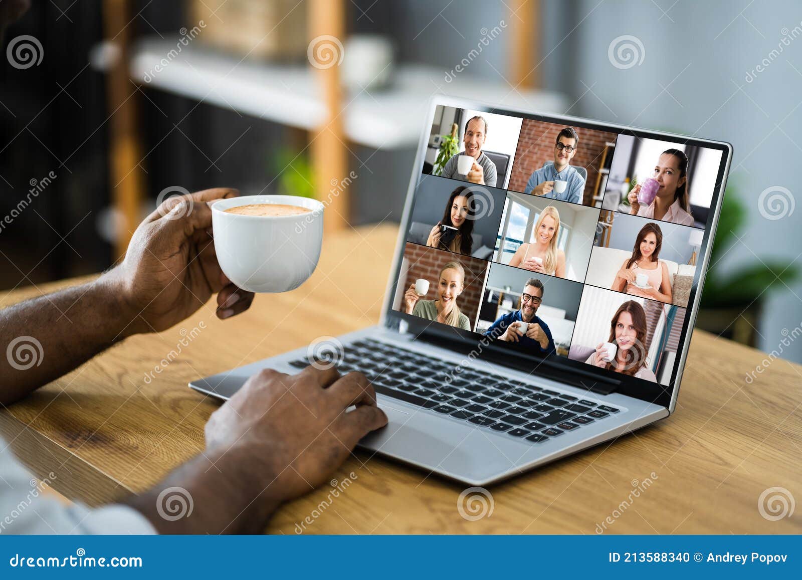 Virtual Video Conference Call Coffee Break Stock Photo - Image of ...