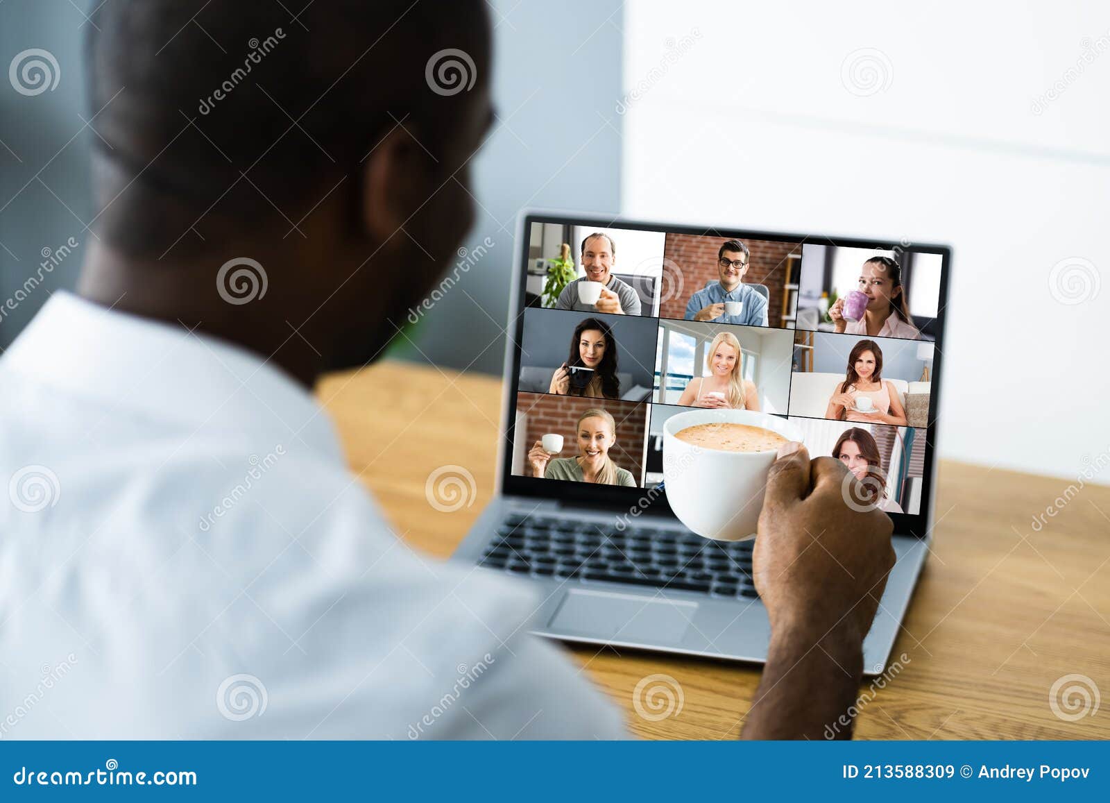 Virtual Video Conference Call Coffee Break Stock Image - Image of ...