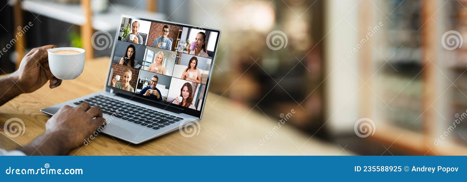 Virtual Video Conference Call Coffee Drinking Stock Image - Image of ...
