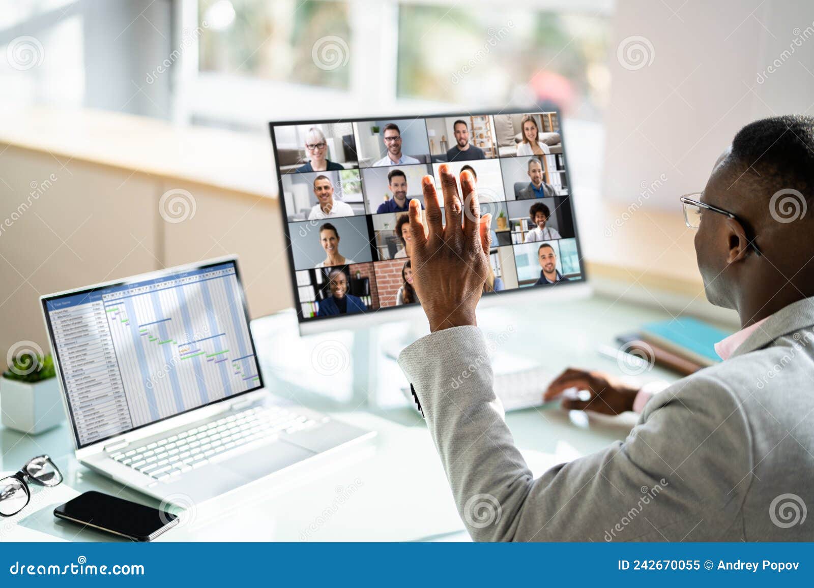 Virtual Video Conference Interview Stock Image - Image of business ...