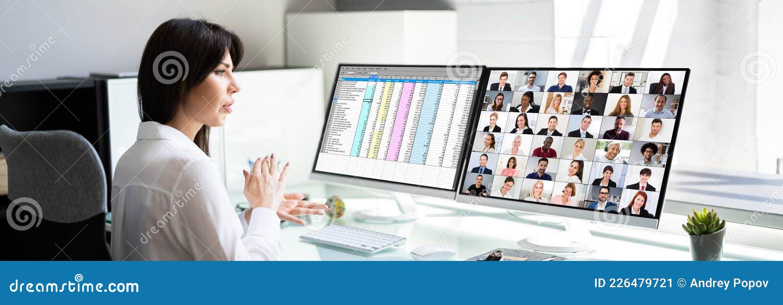 Virtual Video Conference on Multiple Monitor Screens Stock Image ...