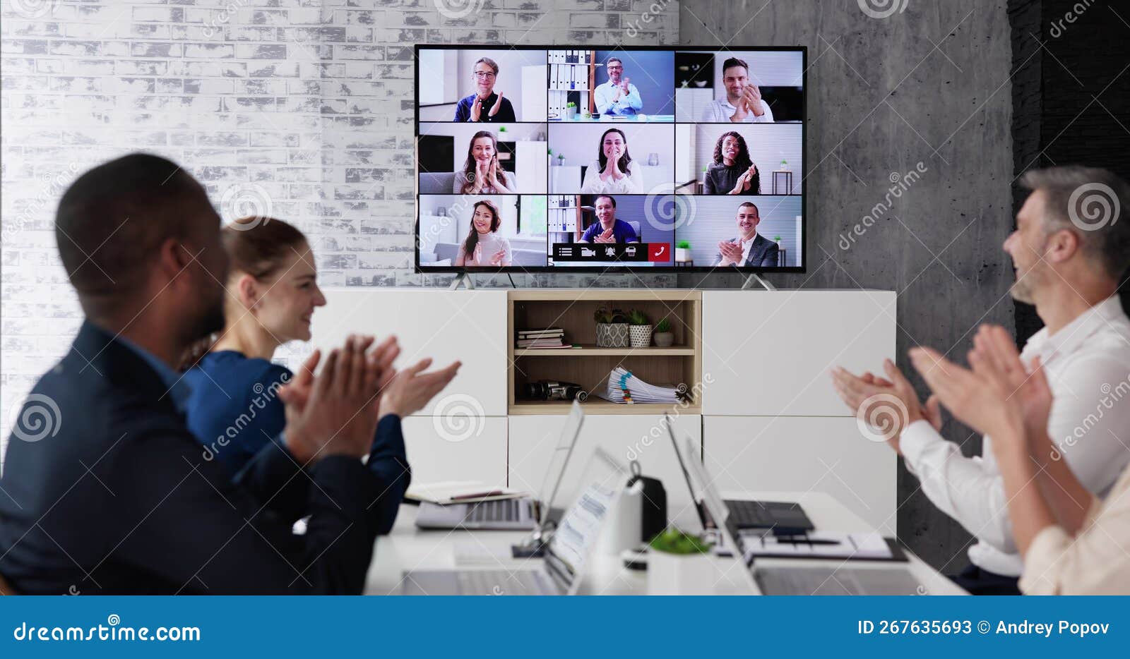 Virtual Webinar Conference Screen Diverse Group Stock Image - Image of ...