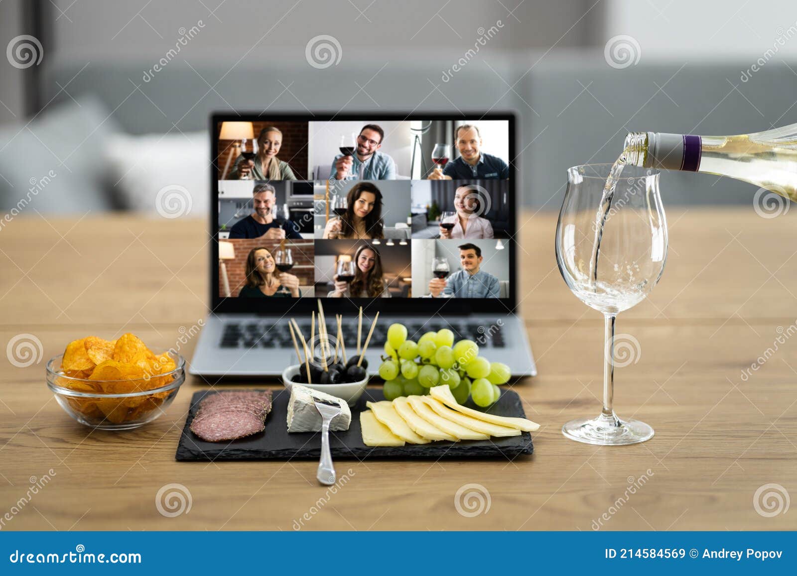 Virtual Wine Tasting Dinner Event Online Stock Image - Image of dinner ...