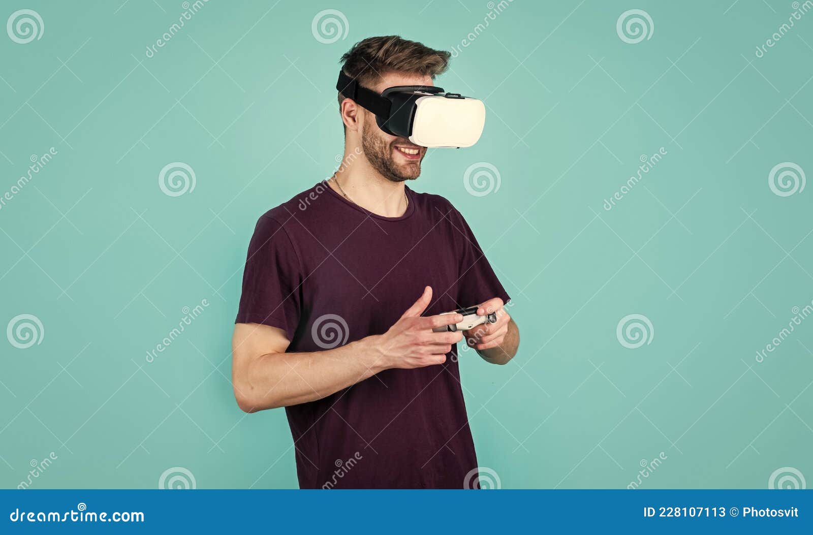 Virtual Work. Future Technology Concept. Guy Getting Experience Using ...