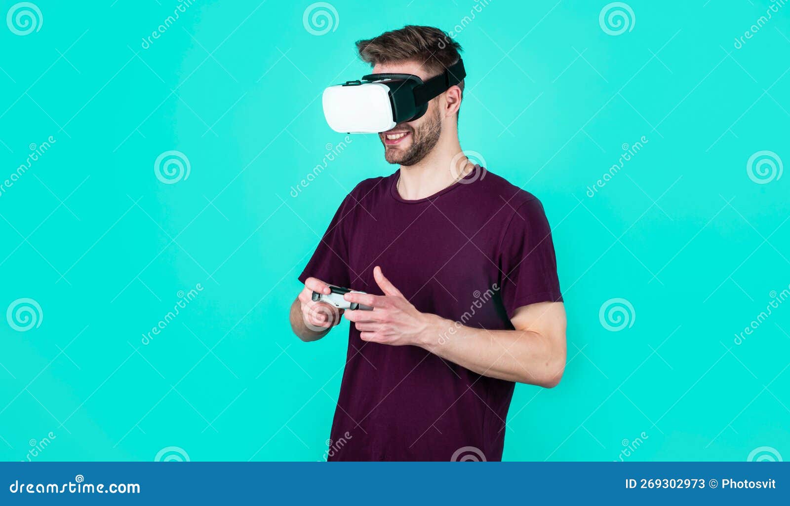 Virtual Work. Future Technology Concept. Guy Getting Experience Using ...