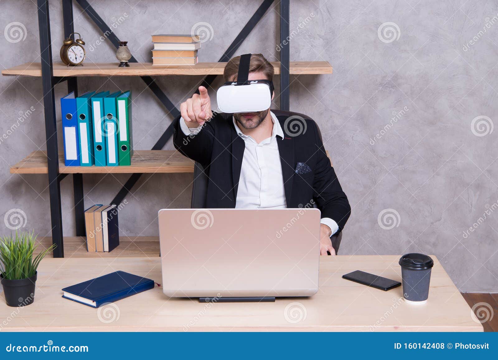 Virtual Work Space. Businessman Explore Virtual Reality. Interact in ...