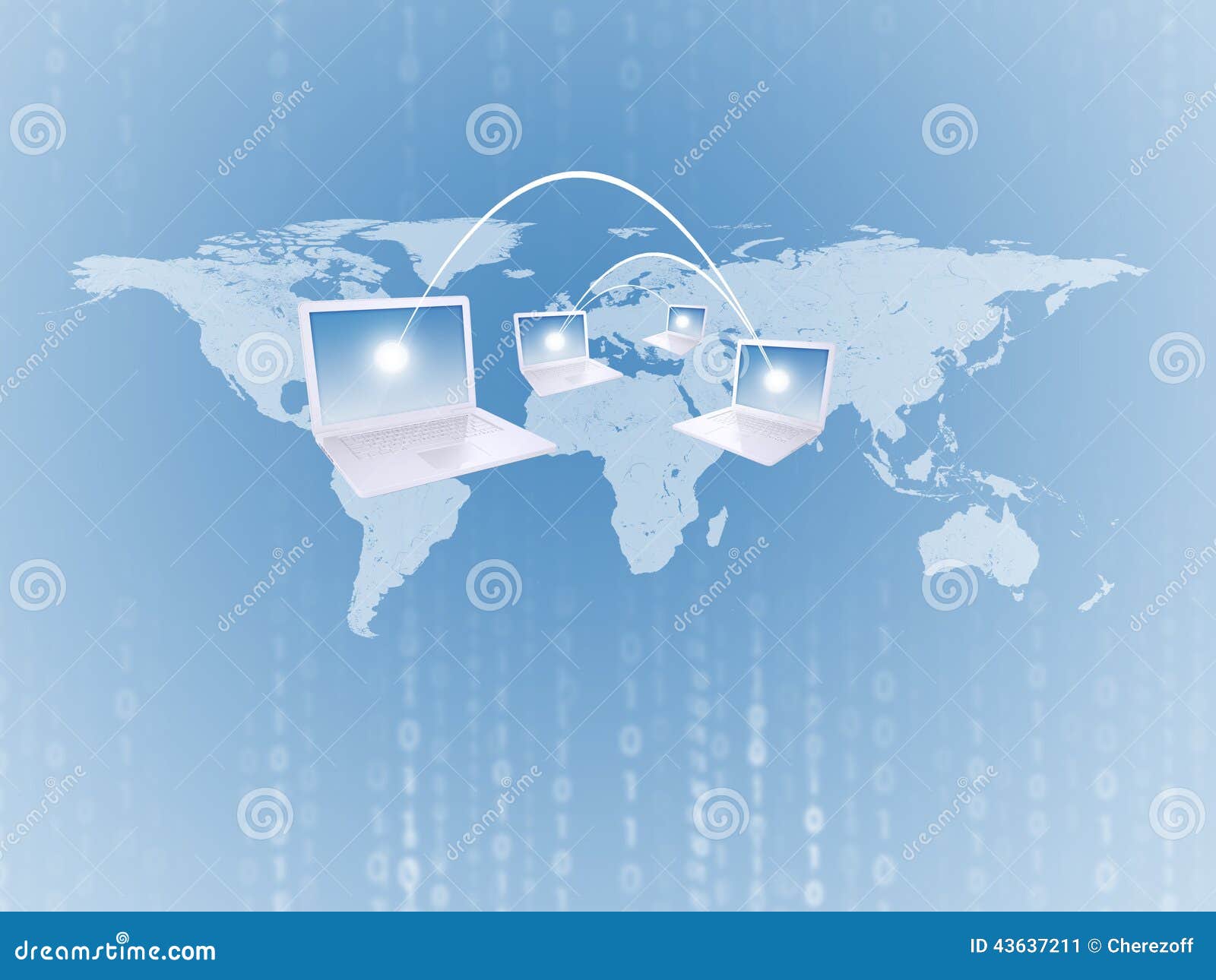 Virtual World Map with Laptops Stock Illustration - Illustration of ...