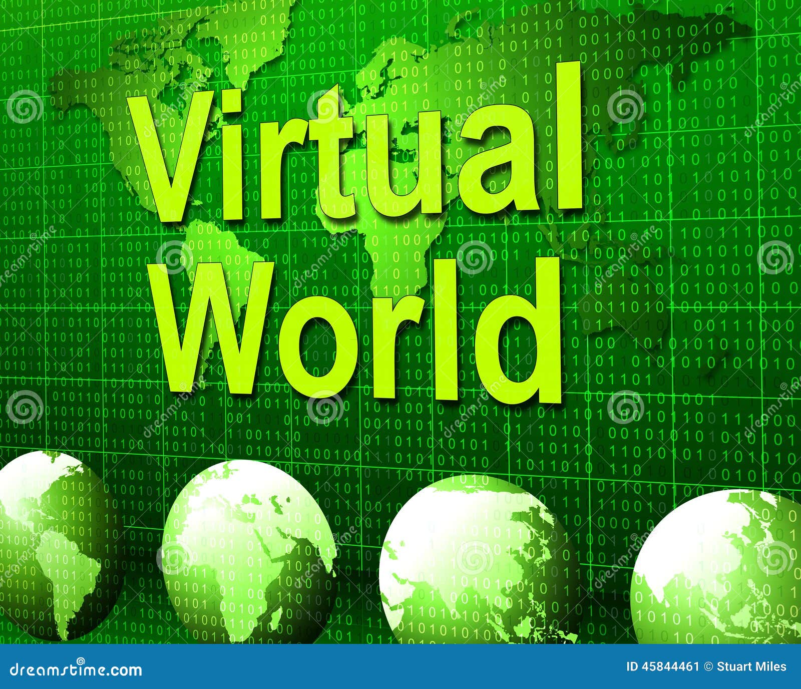 Virtual World Means Web Site and Earth Stock Illustration ...