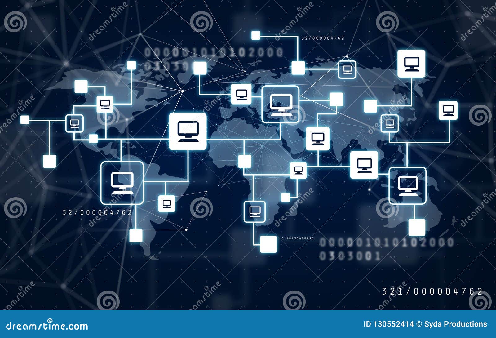 Virtuelles Computernetzwerk Und Weltkarte Stock Abbildung ...