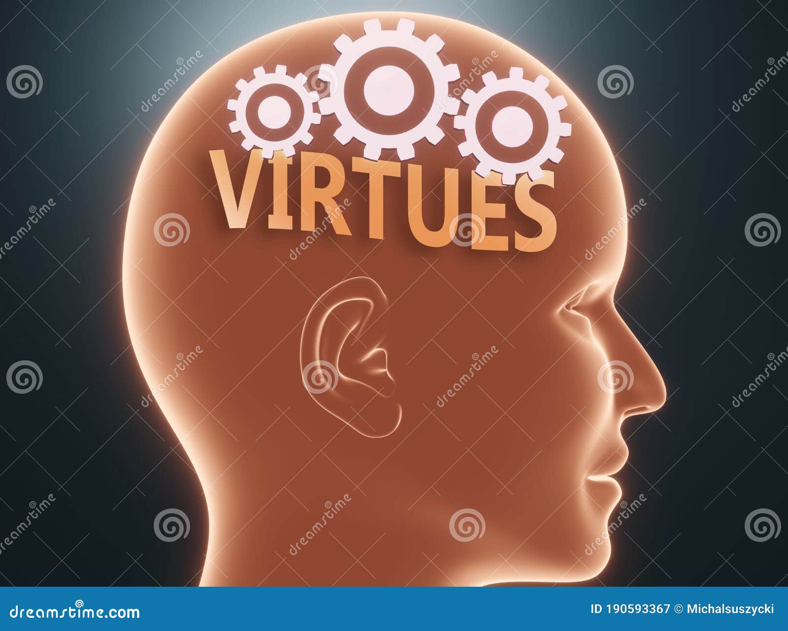 Virtues Inside Human Mind - Pictured As Word Virtues Inside a Head with ...