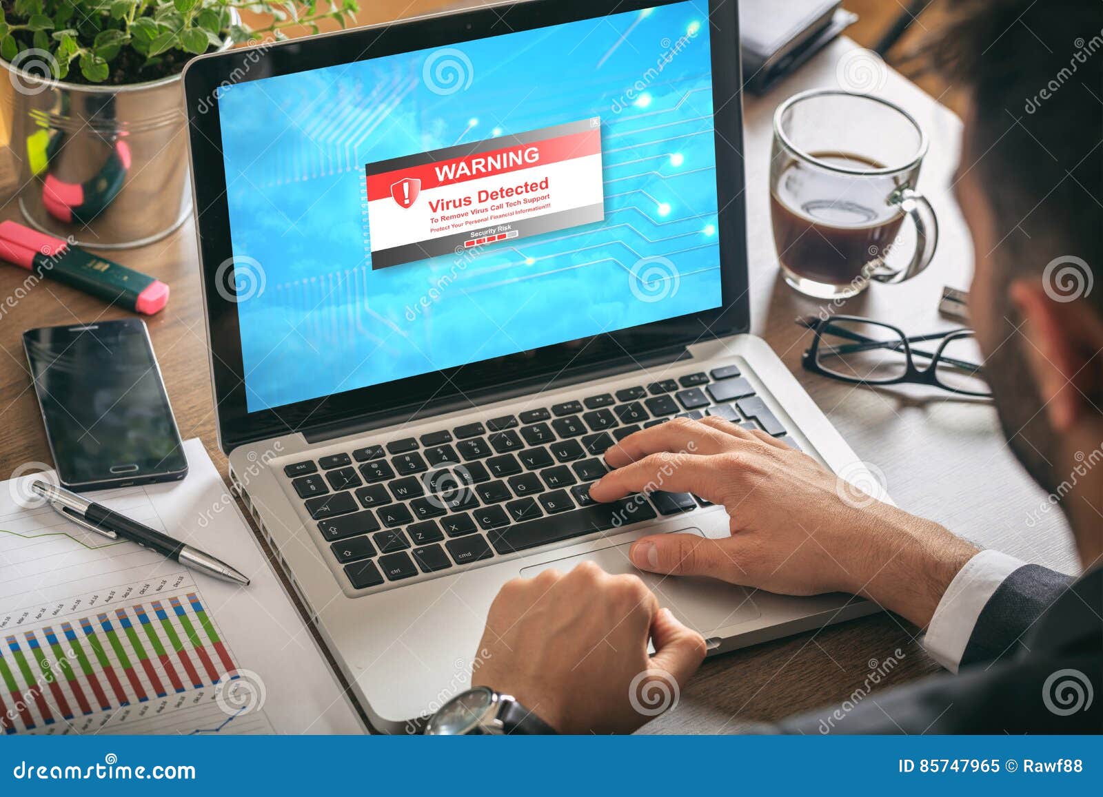 Virus Alert on a Laptop Screen Stock Image - Image of computer, desktop ...