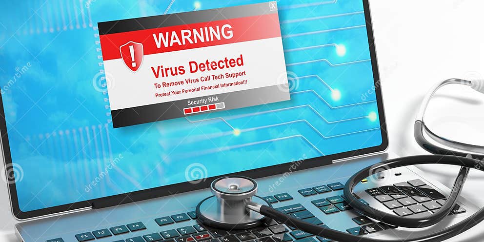Virus Alert on a Laptop Screen and a Stethoscope Stock Illustration ...
