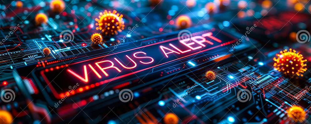 Virus Alert Warning on a Digital Screen with Global Network Connections ...