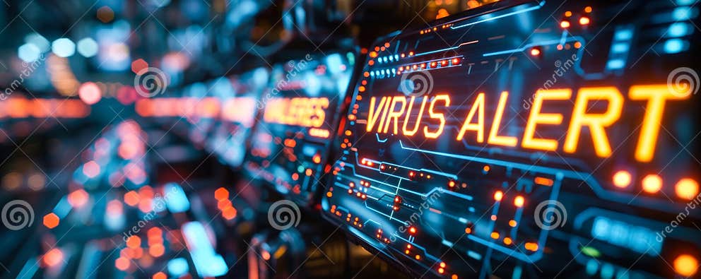 Virus Alert Warning on a Digital Screen with Global Network Connections ...