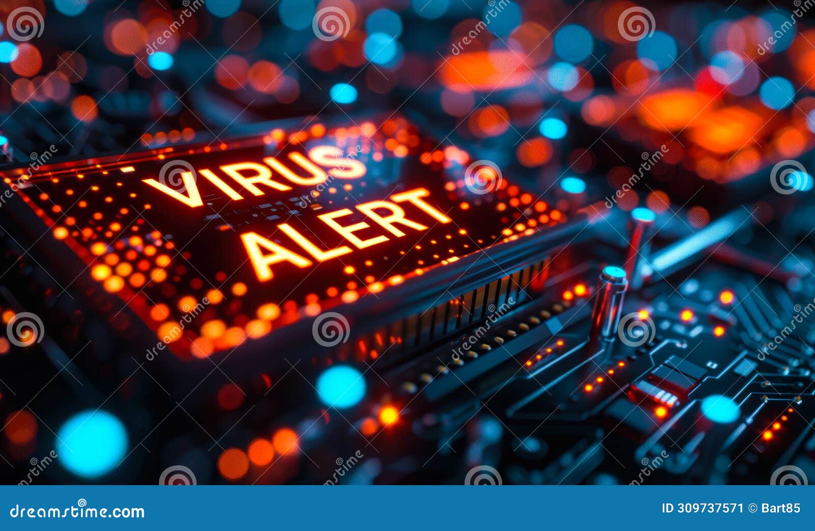 Virus Alert Warning on a Digital Screen with Global Network Connections ...