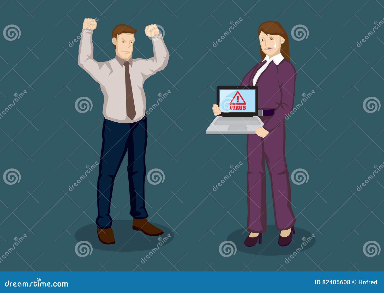Virus Attack on Business Computer Cartoon Vector Illustration Stock ...