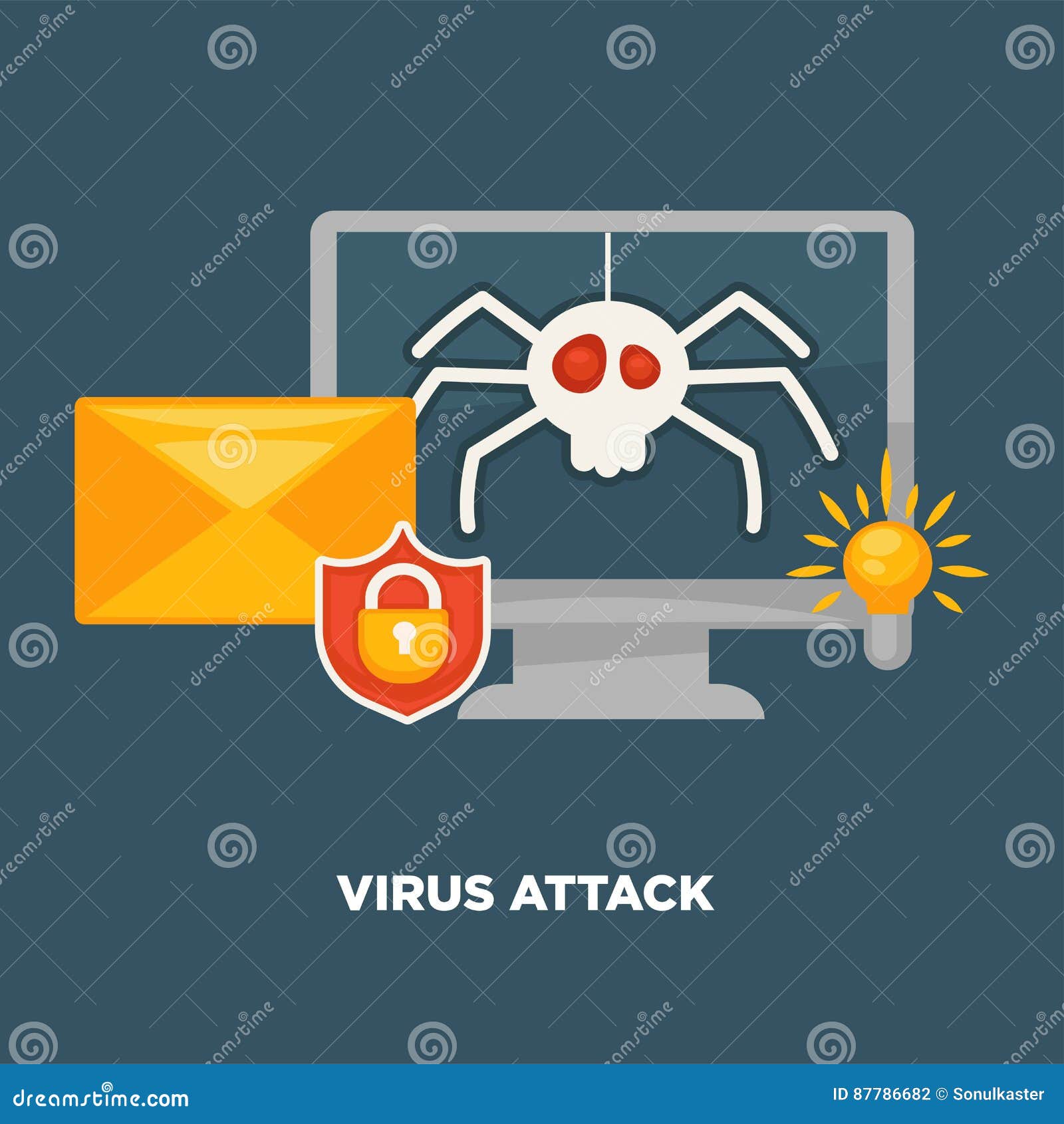Virus Attack on Computer in Cartoon Flat Style Stock Vector ...
