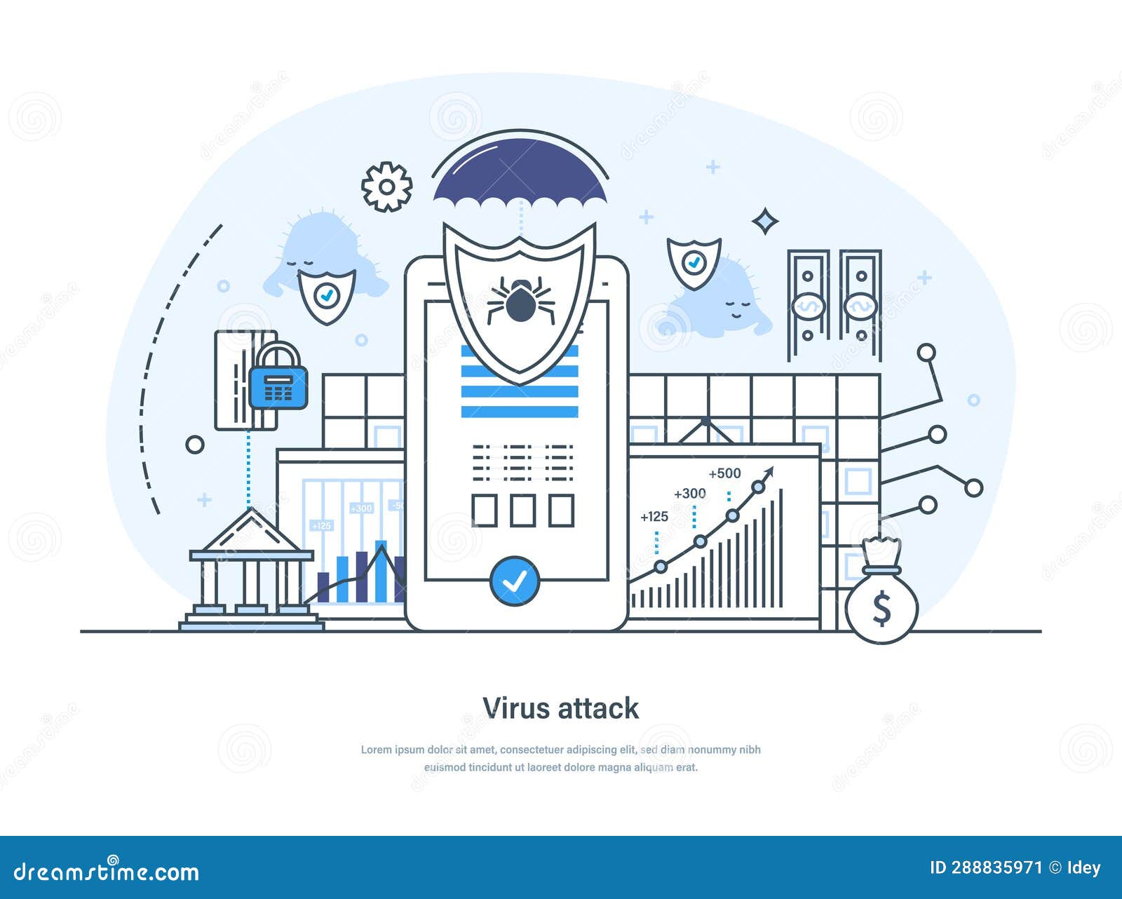Virus Attack Industrial Cybersecurity, Data Mining and Protection Stock Vector - Illustration of ...