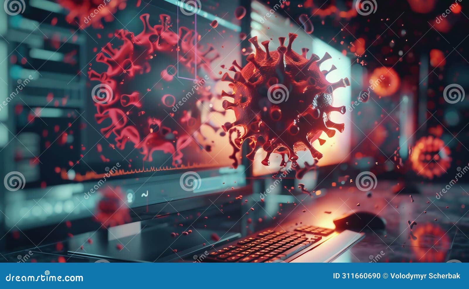 Virus Attack Visualized As A 3d Model Attacking A Computer System