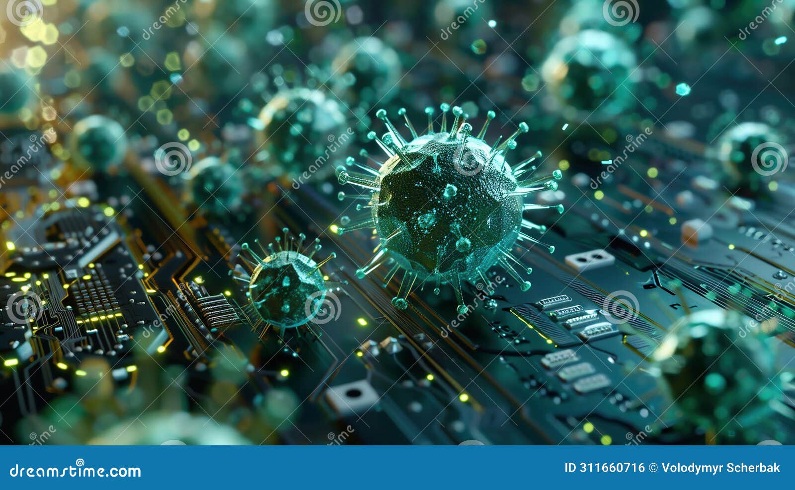 Virus Attack, Visualized As a 3D Model, Attacking a Computer System ...