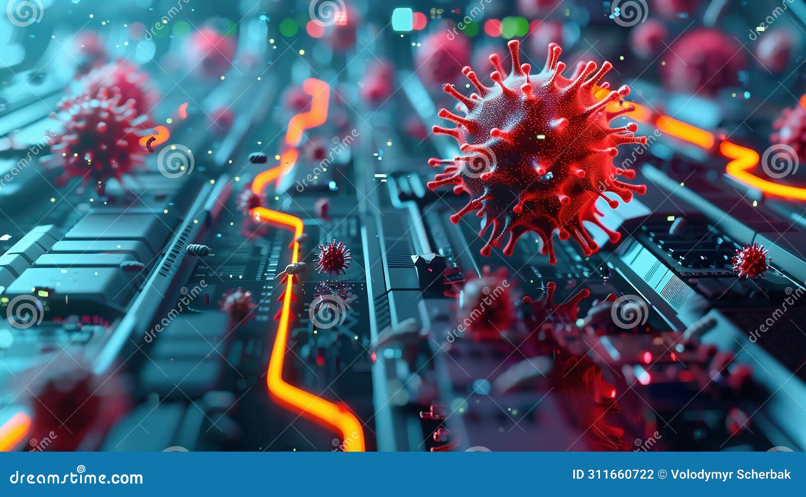 Virus Attack Visualized As A 3d Model Attacking A Computer System