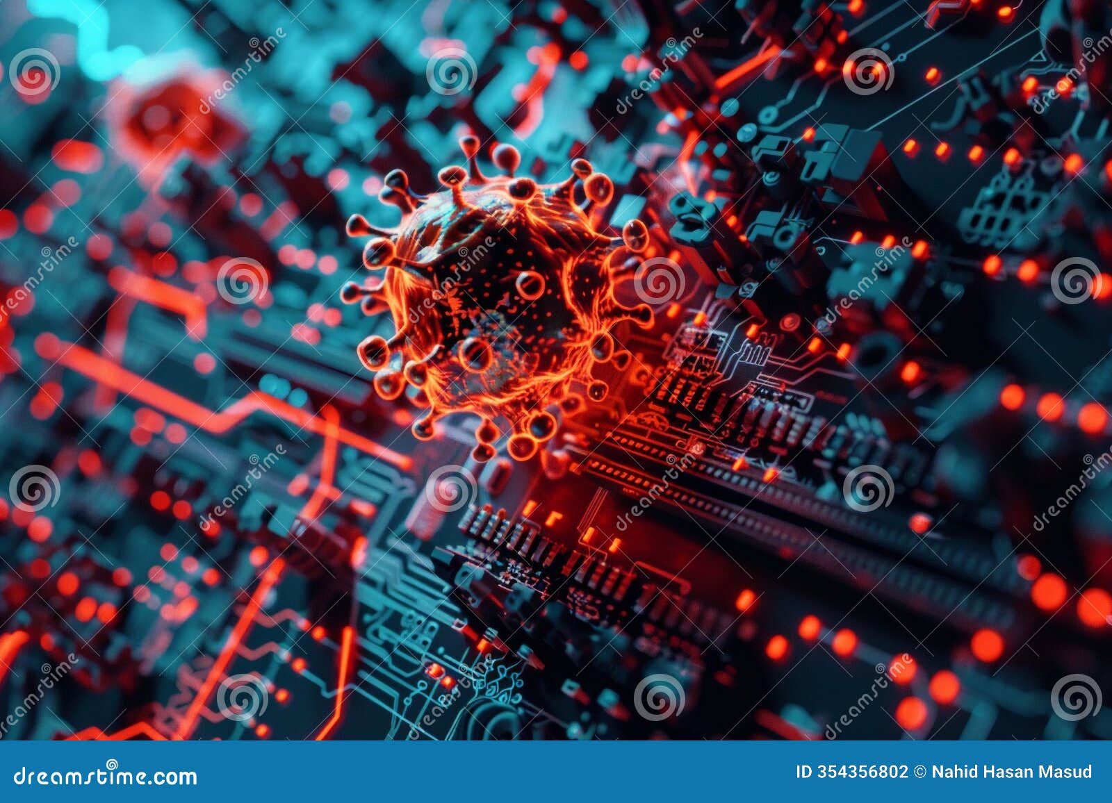 A Virus Attacking a Circuit Board Digital Threat Cyberattack Malware ...