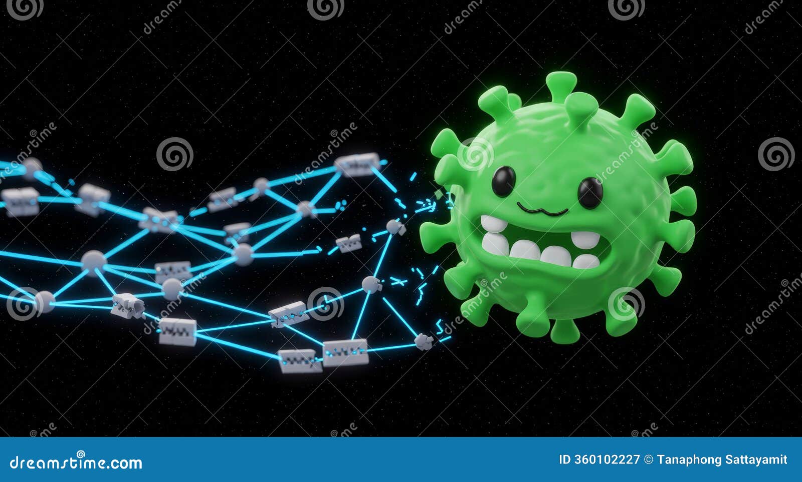 Virus Attacking Network a Cute Cartoon Virus Happily Destroys a Network ...