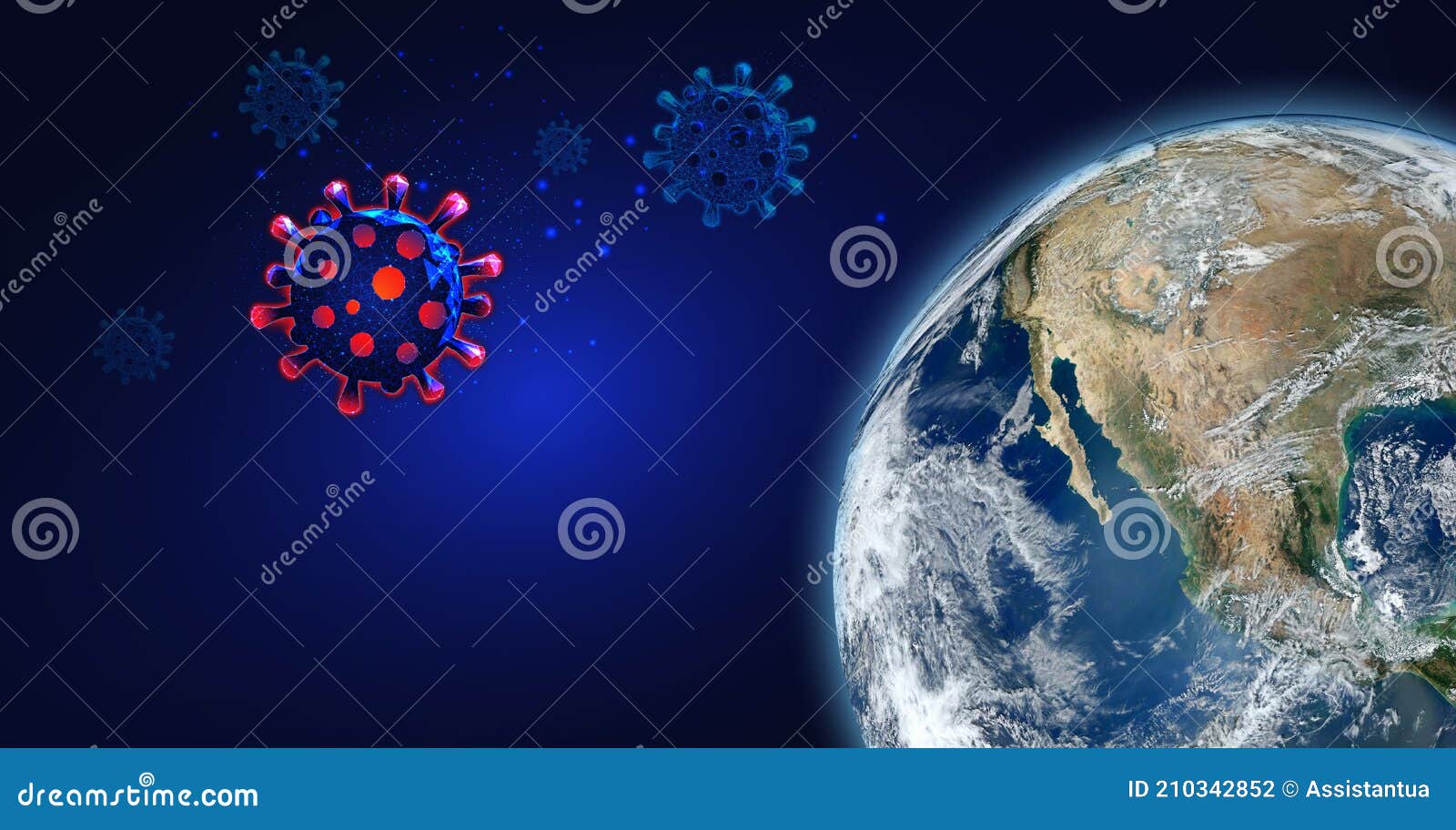 The Virus is Attacking the Planet Earth. Virus Red and Blue Molecules ...