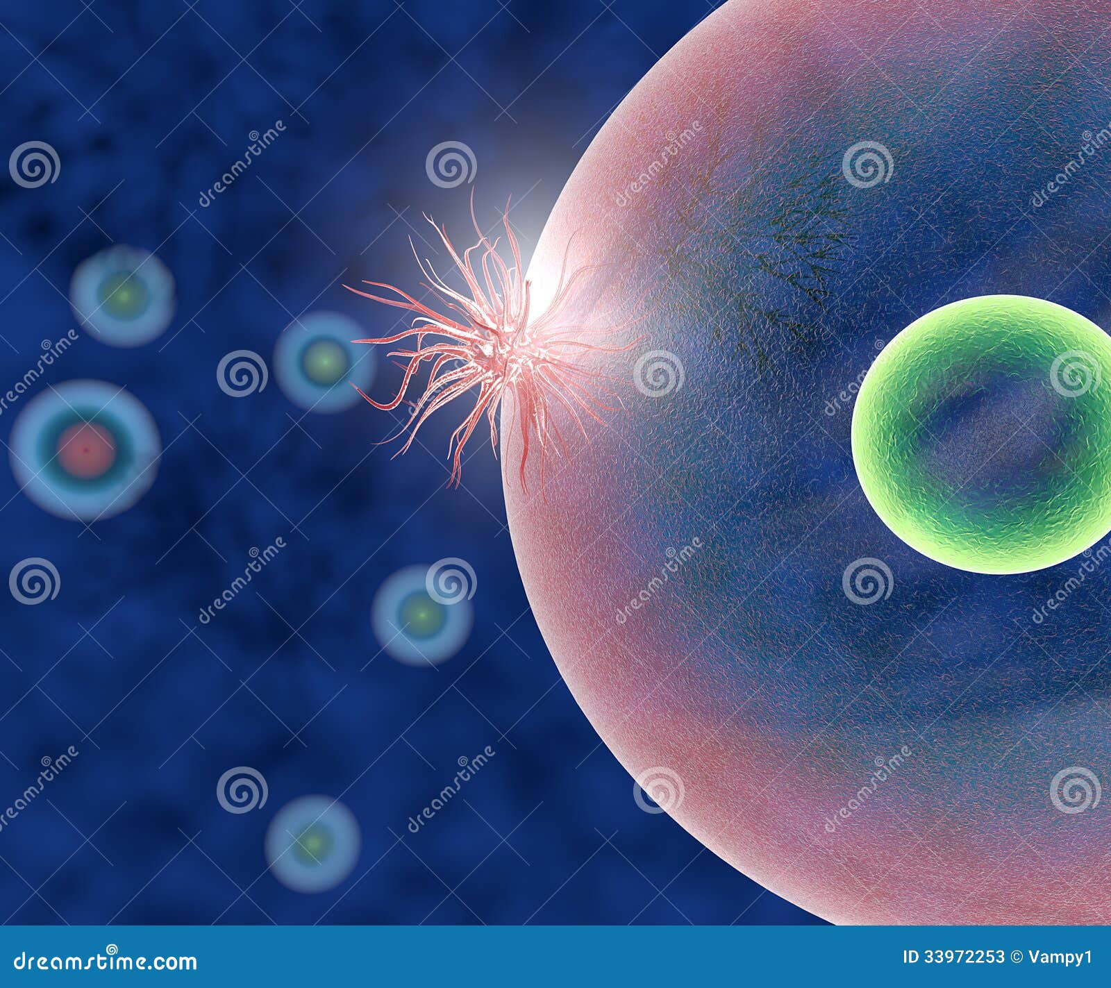 Virus Attacks Healthy Cells Stock Illustration - Illustration of ...