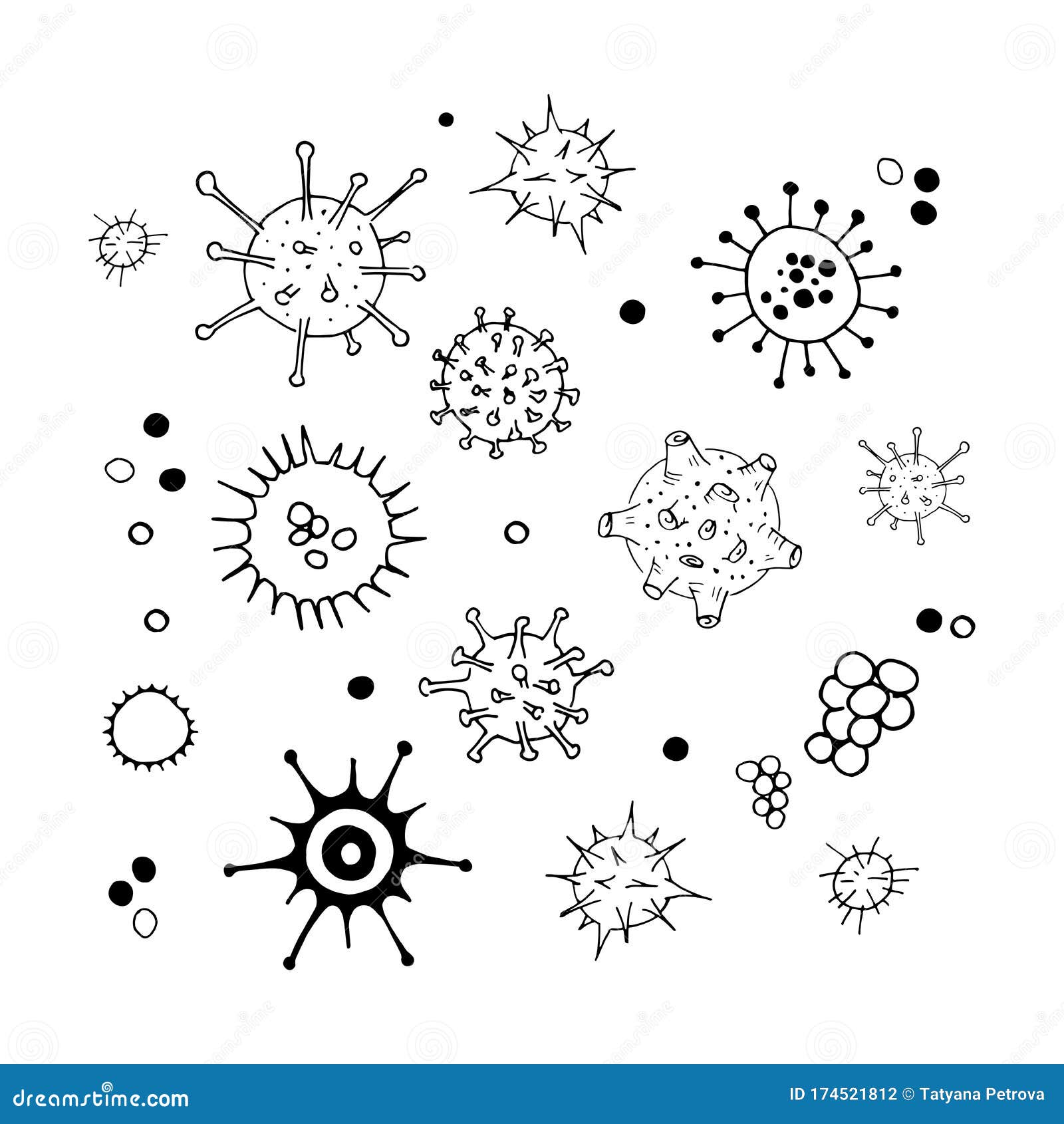 Virus and Bacteria Doodle Set. Collection of Simple Hand Drawn ...
