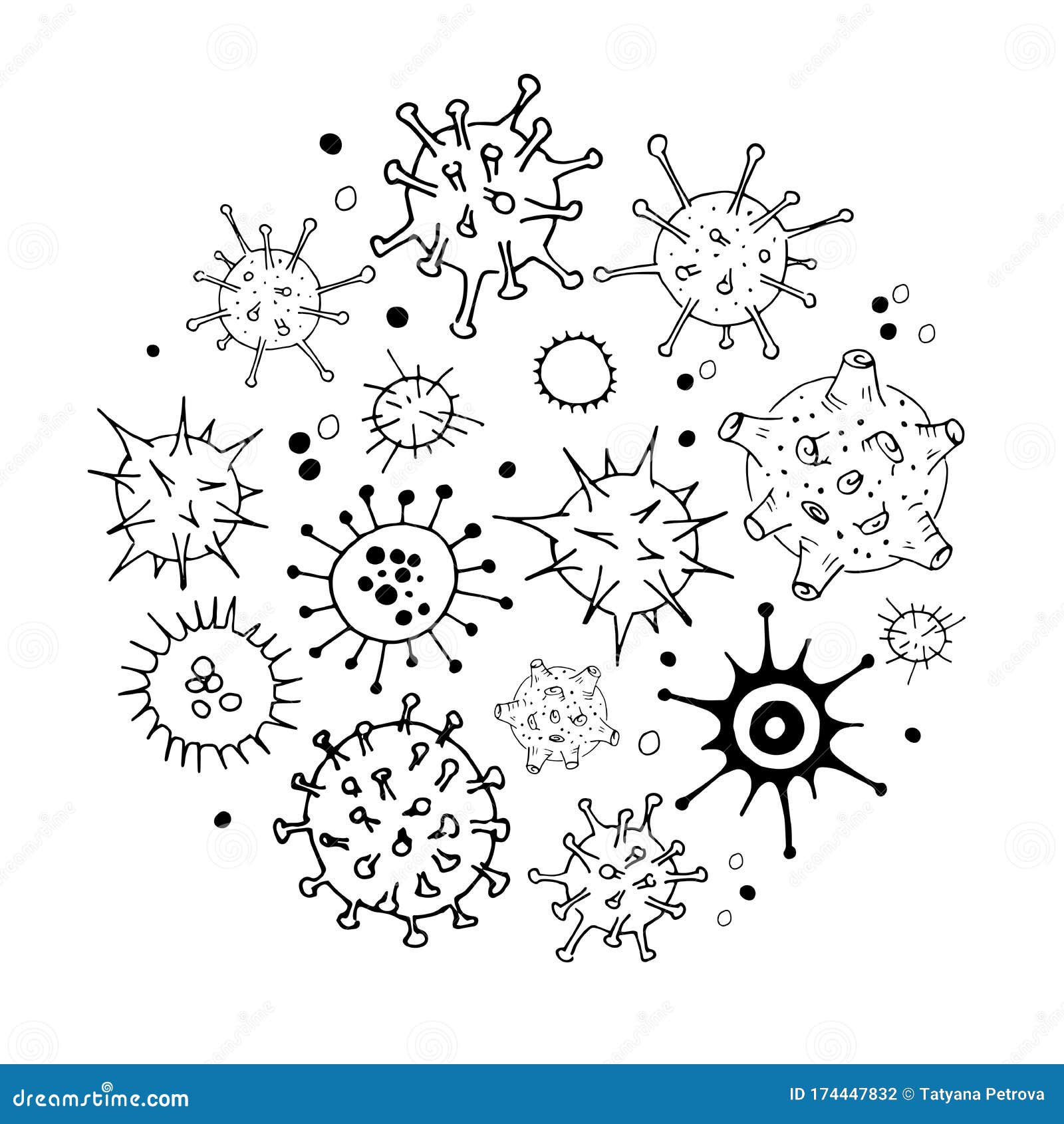 Virus and Bacteria Doodle Set. Collection of Simple Hand Drawn ...