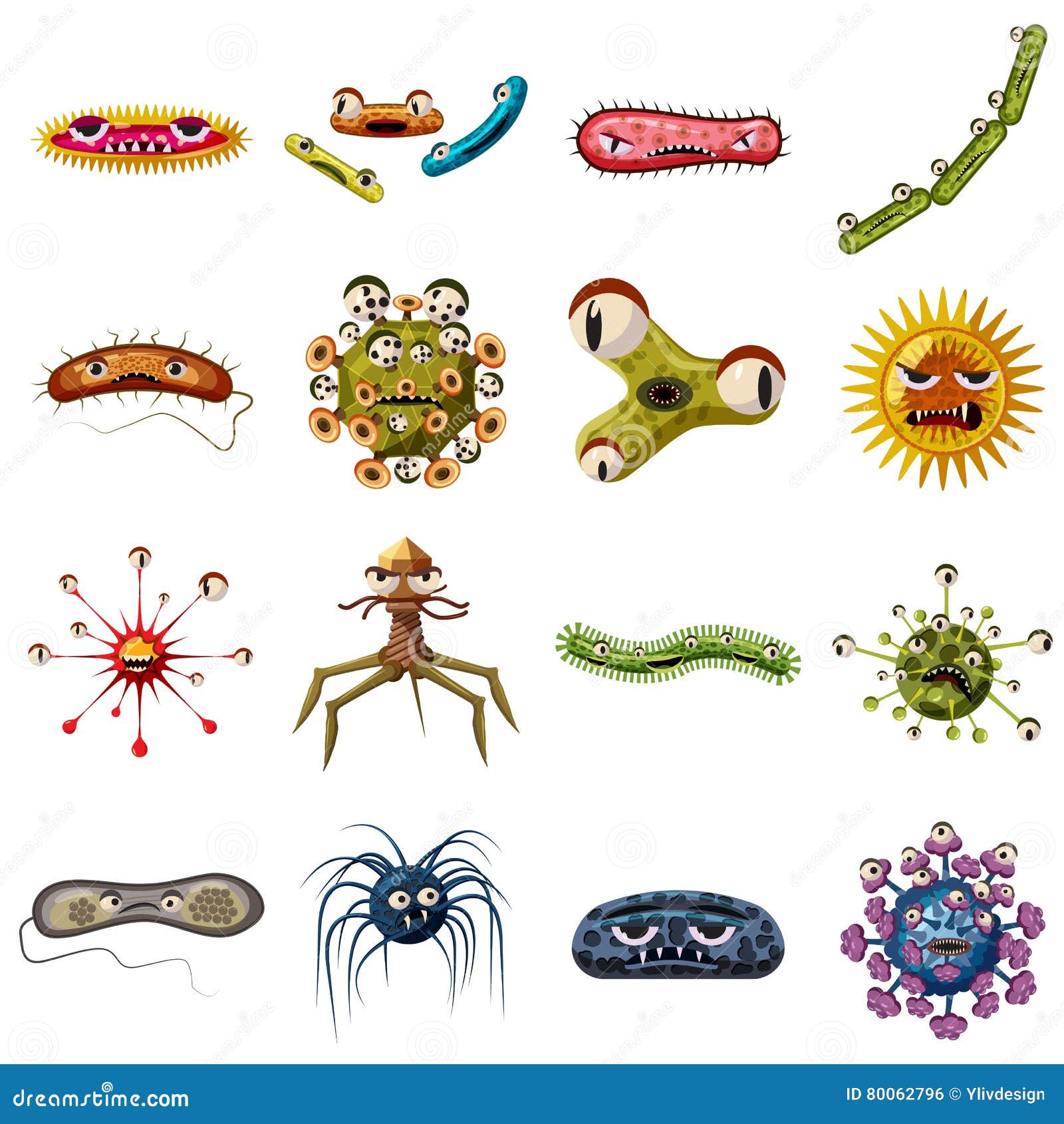 Virus Bacteria Faces Icons Set, Cartoon Style Stock Vector ...