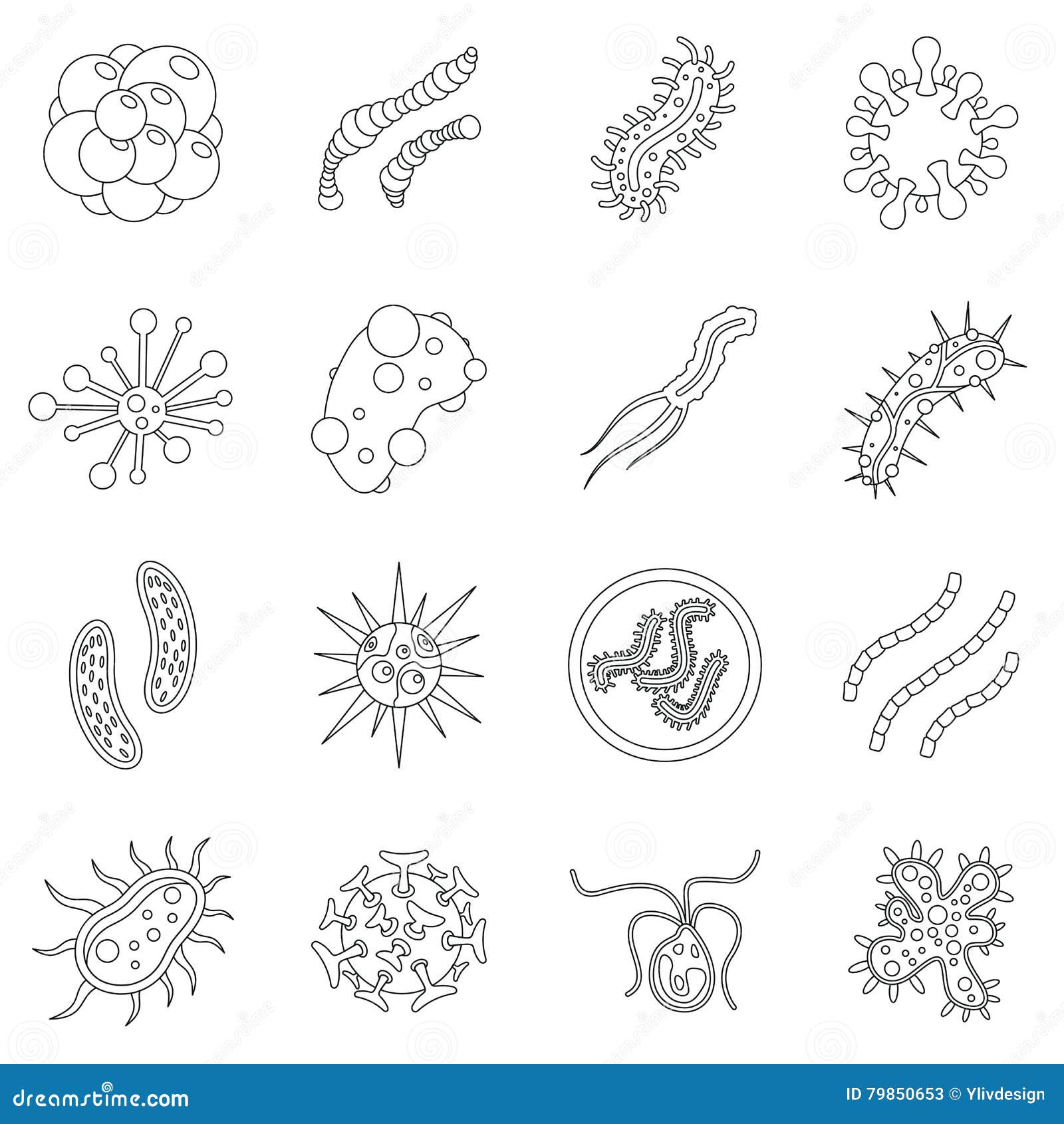 Virus Bacteria Icons Set, Outline Style Stock Vector - Illustration of ...