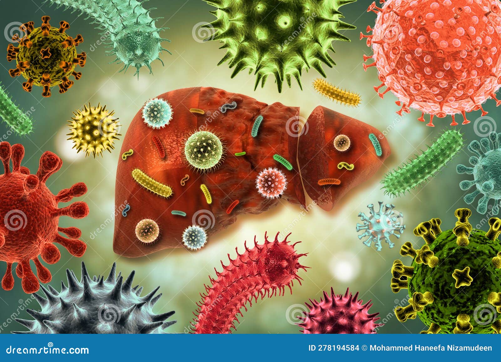 Liver And Bacteria On A White Background Cartoon Vector Illustration