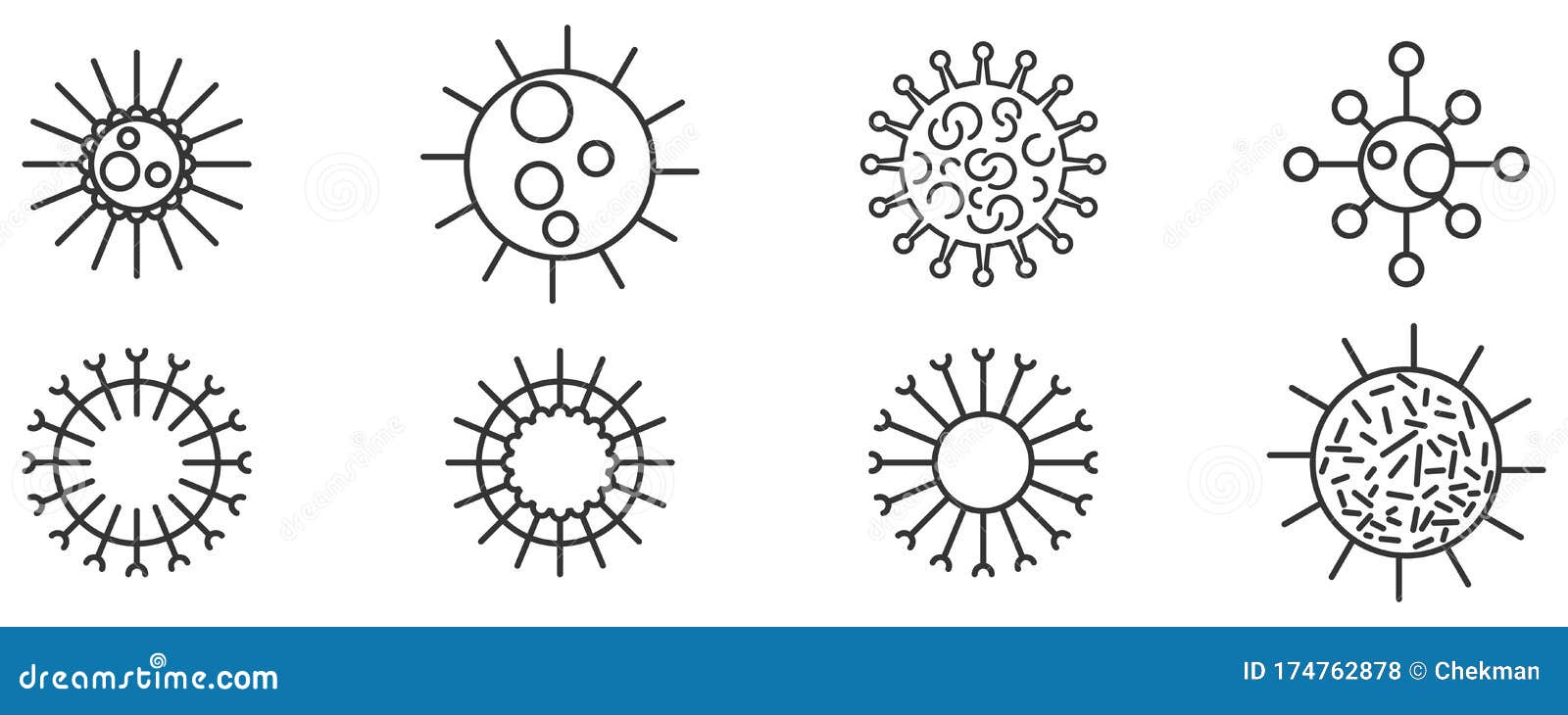 Virus, Bacteria or Microbe Outline Icons Set Stock Illustration ...