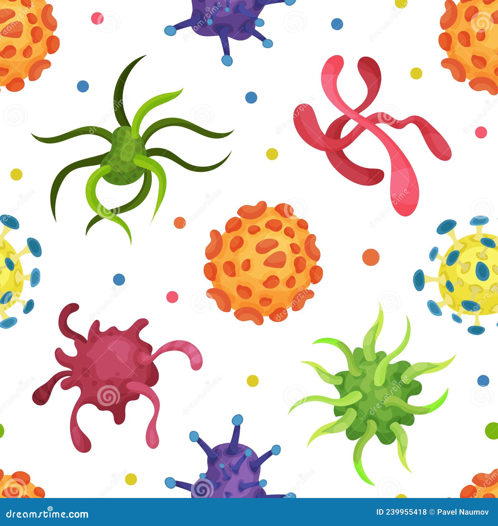 Virus, Bacteria And Microbe Seamless Pattern. Bacteriological ...