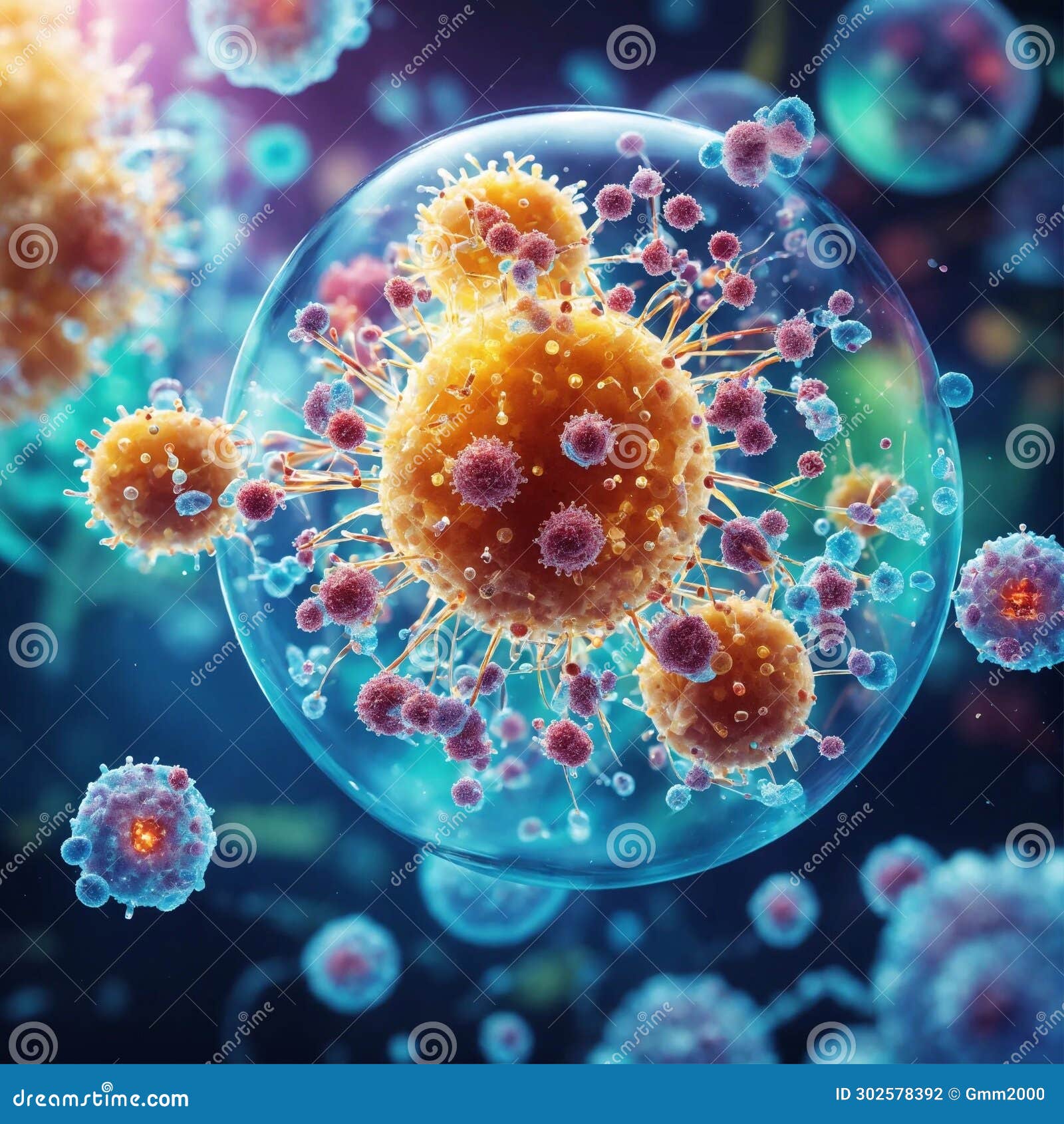 Virus Bacteria Molecule Bubbles Biotechnology Background,generative Ai ...