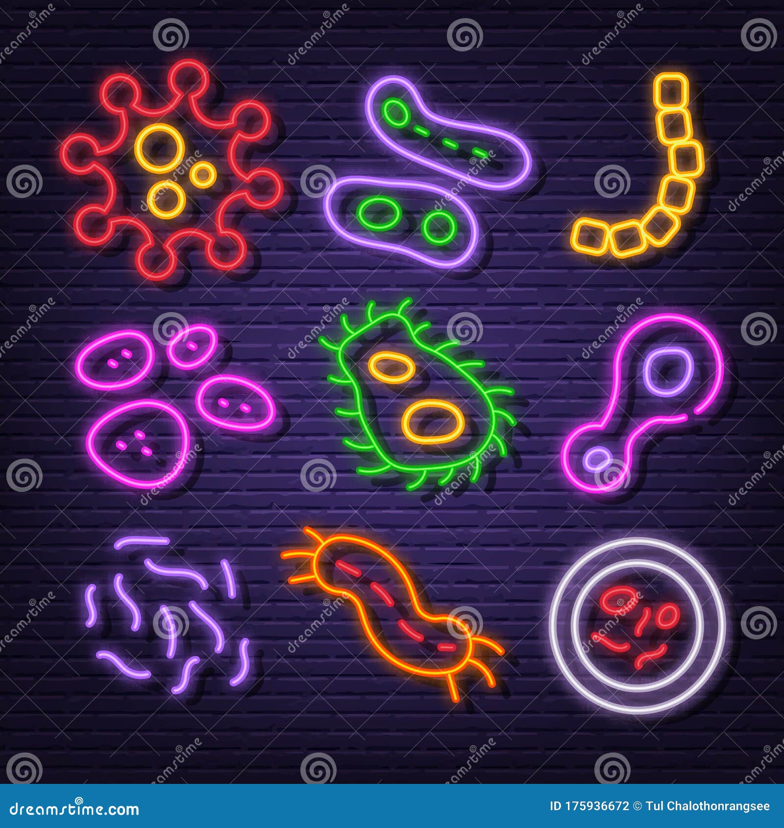 Virus and Bacteria Neon Signboard Icons Stock Vector - Illustration of ...