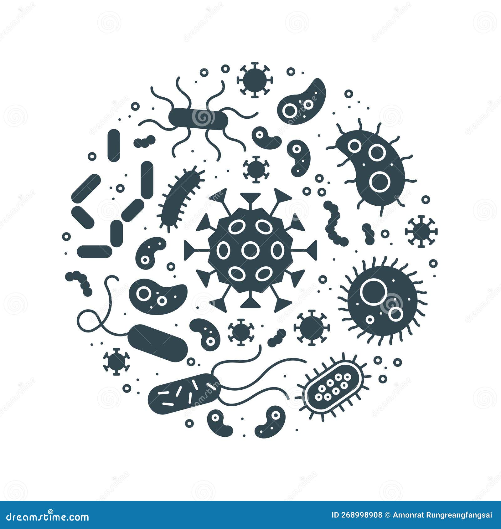 Virus and Bacteria Round Design, Solid Style Stock Vector ...